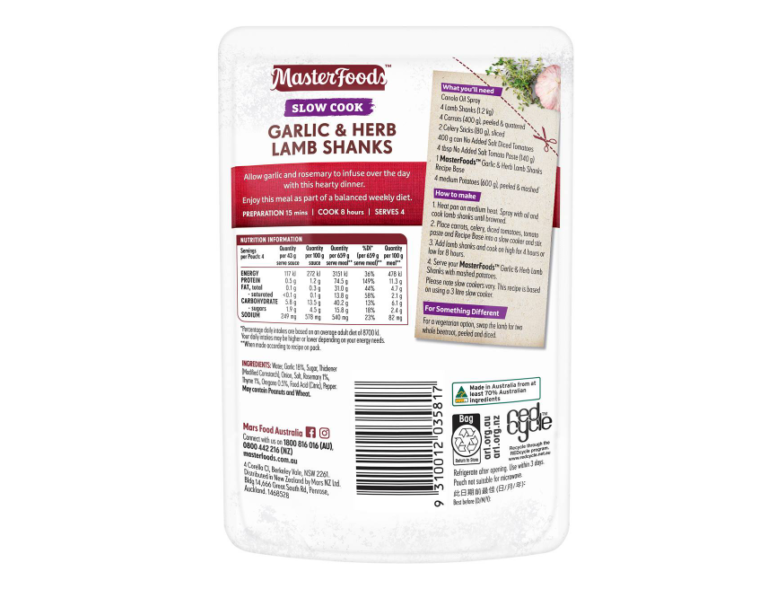 Masterfoods Slow Cooker Garlic & Herb Lamb Shanks 175g Best Price in ...